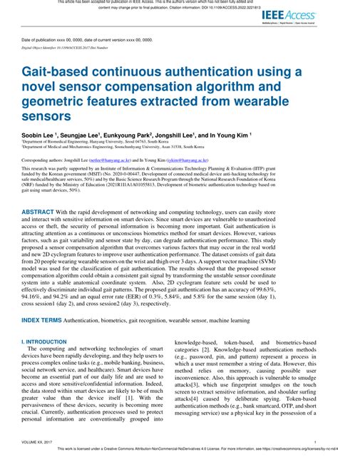 pdf gait based continuous authentication using a novel sensor