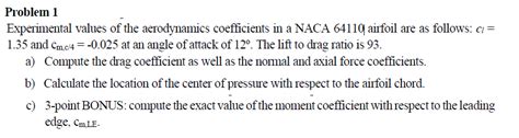 Solved Experimental Values Of The Aerodynamics Coefficients