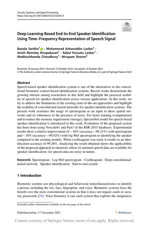 Deep Learning Based End To End Speaker Identification Using Timefrequency Representation Of