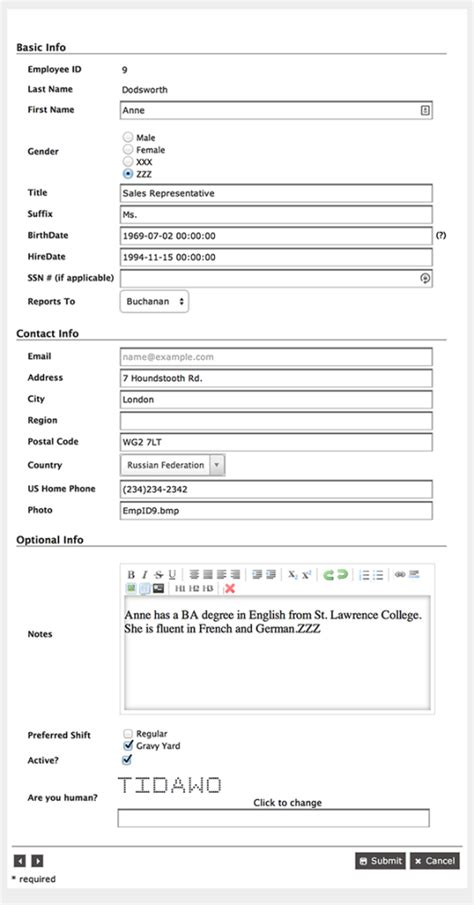 Screenshots PHP Database Form