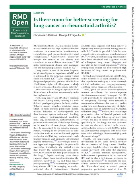 Pdf Is There Room For Better Screening For Lung Cancer In Rheumatoid