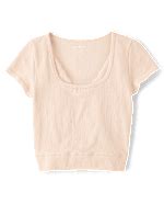 Tween Girls Short Sleeve Lace Ribbed Seamless Top Cream The