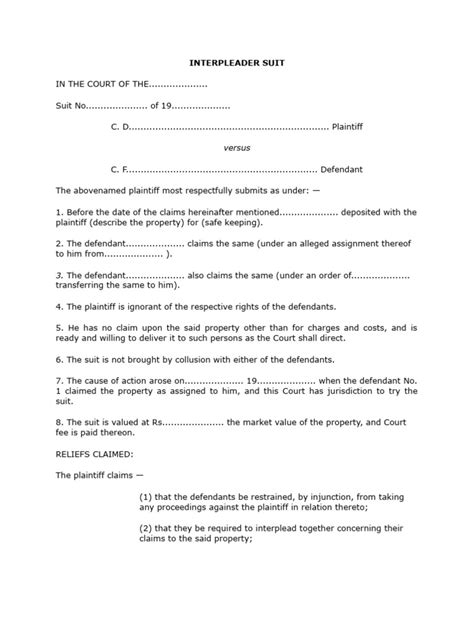 Interpleader Suit Pdf Lawsuit Civil Law Common Law
