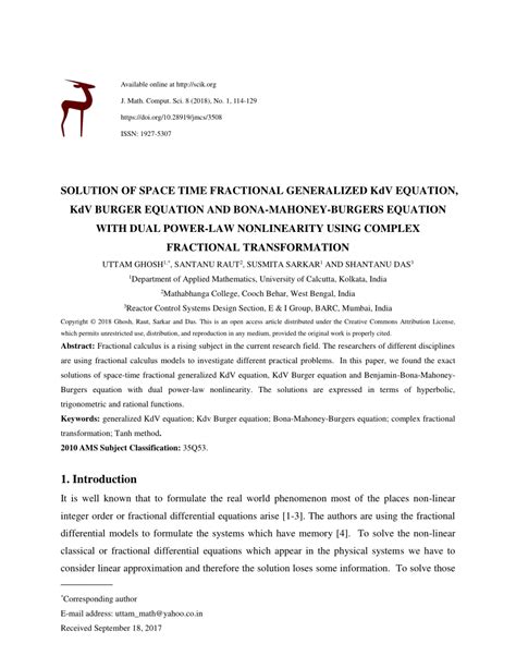 Pdf Solution Of Space Time Fractional Generalized Kdv Equation Kdv