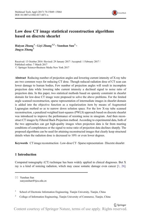 Low Dose Ct Image Statistical Reconstruction Algorithms Based On Discrete Shearlet Request Pdf