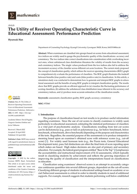 Pdf The Utility Of Receiver Operating Characteristic Curve In Educational Assessment