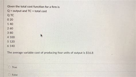 solved given the total cost function for a firm is q output