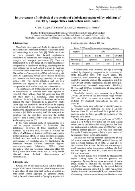 pdf improvement of tribological properties of a lubricant engine oil