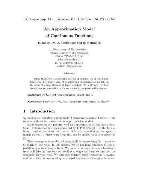 pdf an approximation model of continuous functions