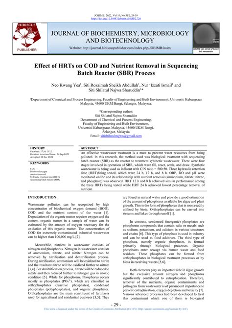 pdf effect of hrts on cod and nutrient removal in sequencing batch