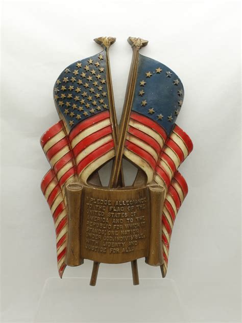Vintage Sexton Usa Double Flag Pledge Of Allegiance Metal Plaque V8059