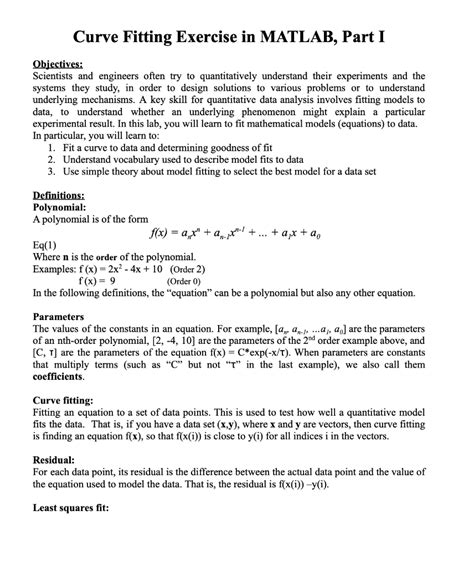 Curve Fitting Exercise In Matlab Part I Objectives