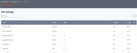 Настройка параметров Php