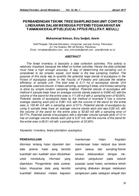 Pdf Perbandingan Teknik Tree Sampling Dan Unit Contoh Lingkaran Dalam