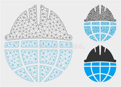 Global Helmet Vector Mesh Network Model And Triangle Mosaic Icon Stock