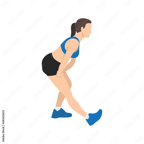 Woman Doing Standing Hamstring Stretch Exercise Flat Vector Illustration Isolated On White