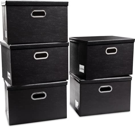 Large Stackable Storage Boxes With Lids [5 Pack] Leather Fabric