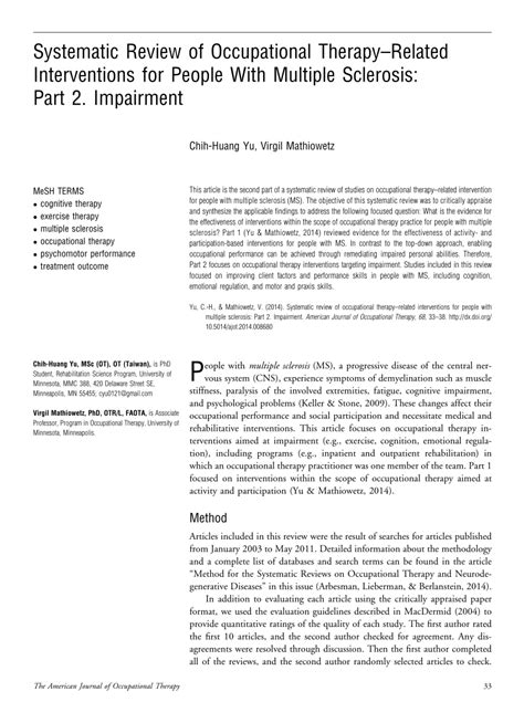 Pdf Systematic Review Of Occupational Therapy Related Interventions For People With Multiple