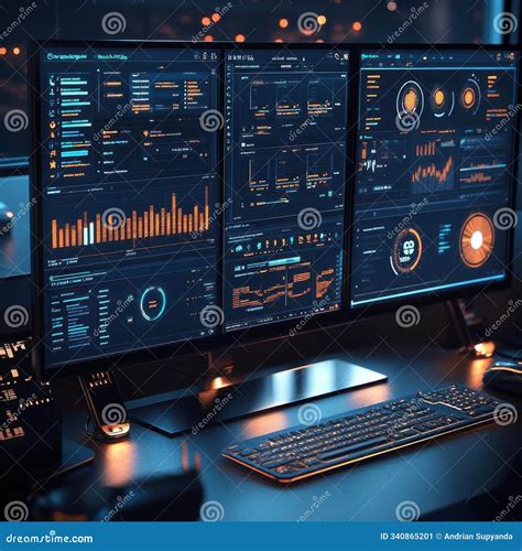 Data Visualization Futuristic Interface With Multiple Screens Stock Illustration Illustration