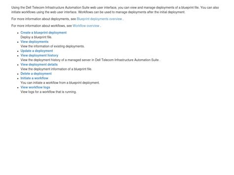 Deployments And Workflows Dell Telecom Infrastructure Automation