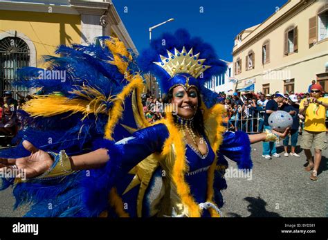 Colourfully Costumed Woman Dancing Carnival Mindelo Cape Verde Cabo