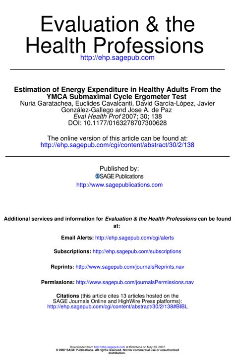 estimation of energy expenditure in healthy adults from the ymca