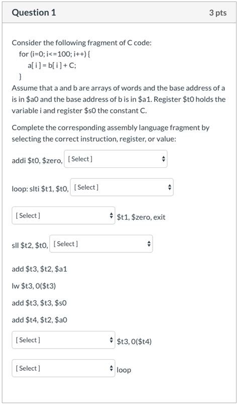 Solved Question 1 3 Pts Consider The Following Fragment Of C