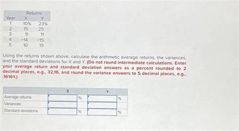solved using the returns shown above calculate the