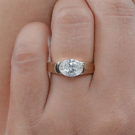 Yellow Gold Oval Half Bezel Set Diamond Ring In 2025 Half Bezel