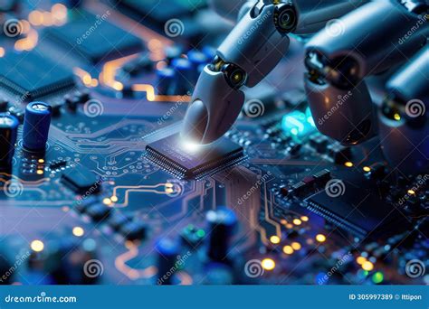 Finger Of Robot Touching Of Computer Chip Circuits Stock Illustration Illustration Of