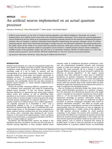 xxxxx an artificial neuron implemented on an actual quantum processor