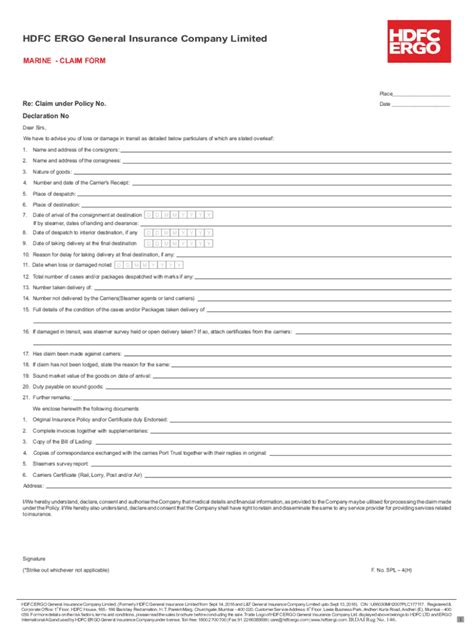 Fillable Online Download Hdfc Ergo Marine Cargo Claim Form Fax Email Print Pdffiller