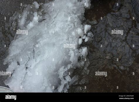 Beautiful Snow Background Melting Snow On A Concrete Structure Concrete Wall With Gray Brown