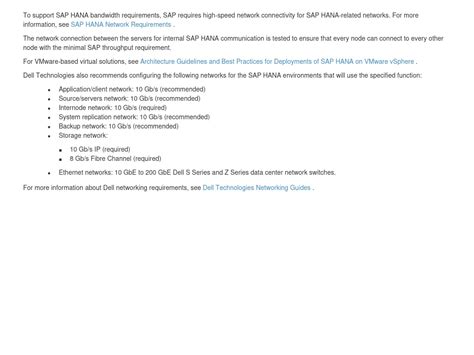 Network Requirements Dell Validated Design For Scale Out Sap Hana Tdi With Dell Poweredge