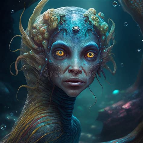 Mermaid Character Close Up Underwater Ai Generated Stock Illustration