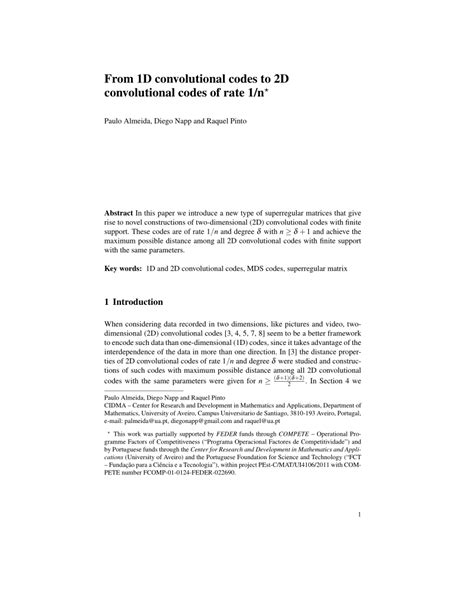 Pdf From 1d Convolutional Codes To 2d Convolutional Codes Of Rate 1n