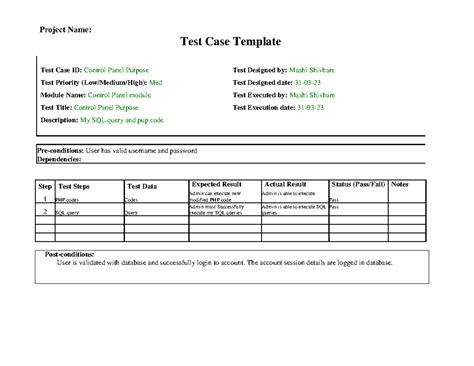 Testcasetemplatedoc Regarding Ca Project Name Test Case Template