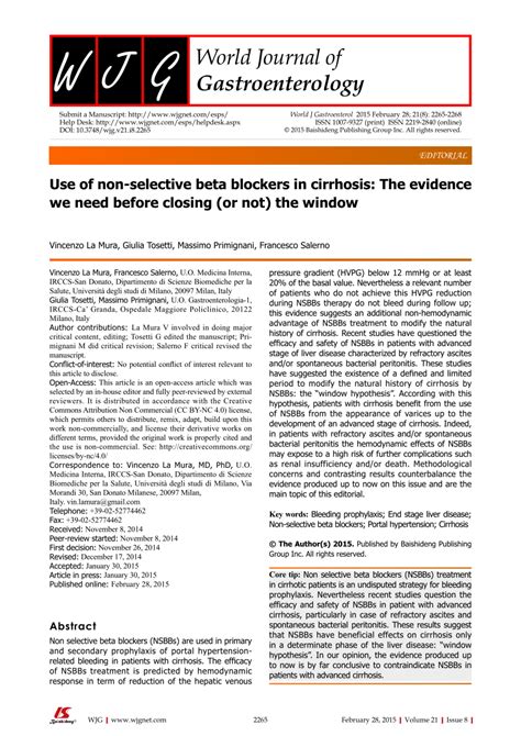 PDF Use Of Non Selective Beta Blockers In Cirrhosis The Evidence We