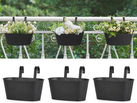 Mkono Metal Railing Planter Box 3 Pack Balcony Hanging