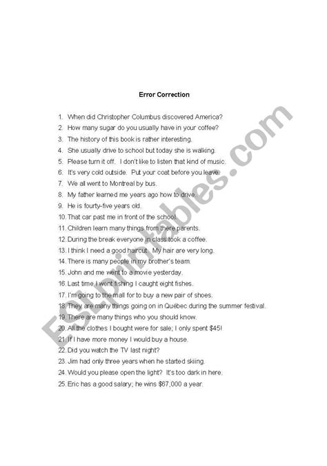 Error Correction Esl Worksheet By Mfmf