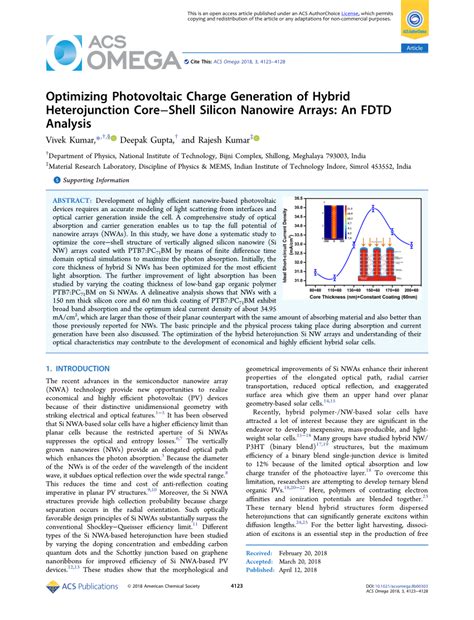 Pdf Optimizing Photovoltaic Charge Generation Of Hybrid Heterojunction Coreshell Silicon