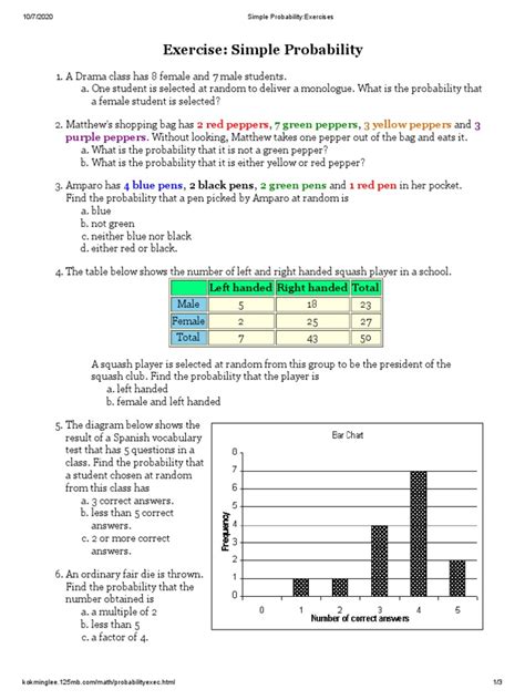 Simple Probability Exercises Guide Pdf Odds Numbers