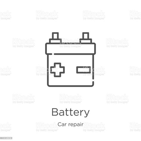 자동차 수리 컬렉션에서 배터리 아이콘 벡터입니다 얇은 라인 배터리 개요 아이콘 벡터 일러스트 레이 션 웹 사이트 디자인 및 모바일 앱 개발을 위한 윤곽 얇은 라인 배터리