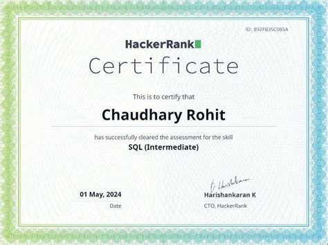 Im Thrilled To Announce That Ive Earned The Hackerrank Sql