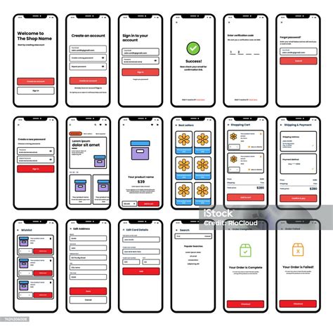 Ui Application Design For Shopping And Retail Vector Templates Stock Illustration Download