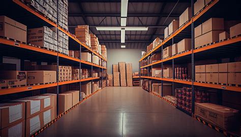 Premium Photo A Large Clean Warehouse With Shelves Cardboard Boxes