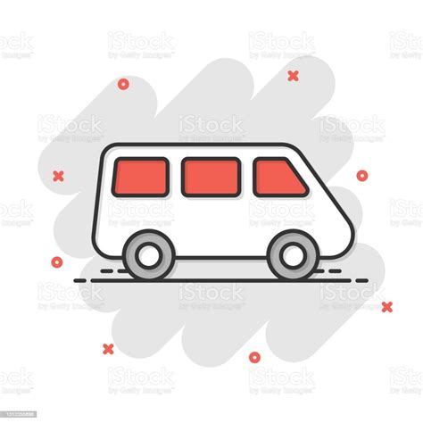 만화 스타일의 승객 미니밴 사인 아이콘 흰색 고립 된 배경에 자동차 버스 벡터 만화 그림 배달 트럭 배너 비즈니스 컨셉 스플래시 효과 미니 밴에 대한 스톡 벡터 아트 및