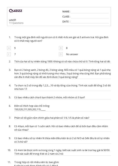 Hơn 50 trang tính Xác suất cho Lớp 5 trên Quizizz Miễn phí Có thể in