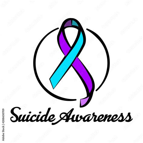 Teal Purple Ribbon For Suicide Prevention Awareness Stock Vector