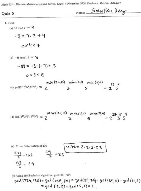 Quiz 5 With Solution Key Formal Logic And Discrete Mathematics Math
